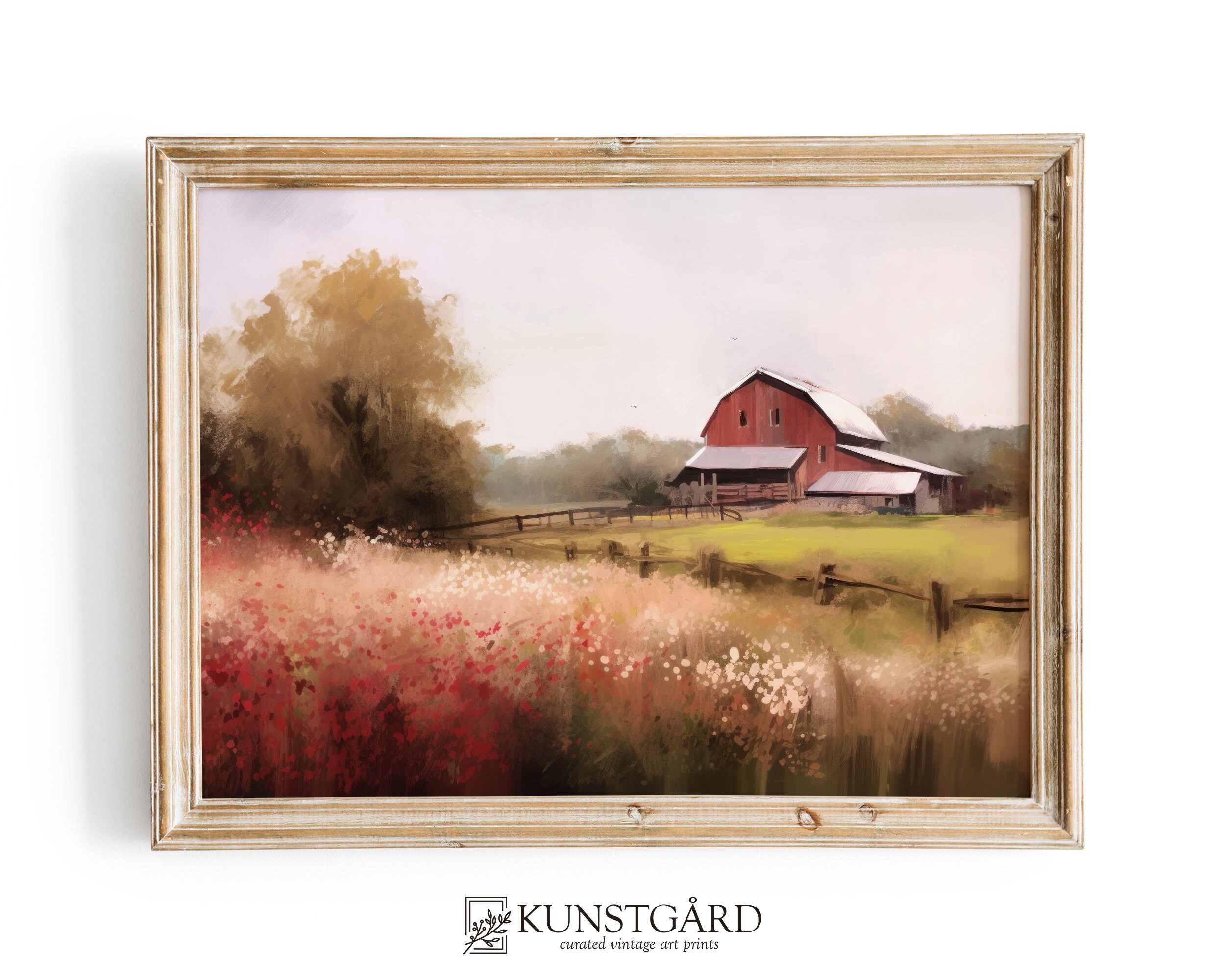 Farmhouse Red Barn Painting, Rustic Wall Art, Summer Country Landscape ...