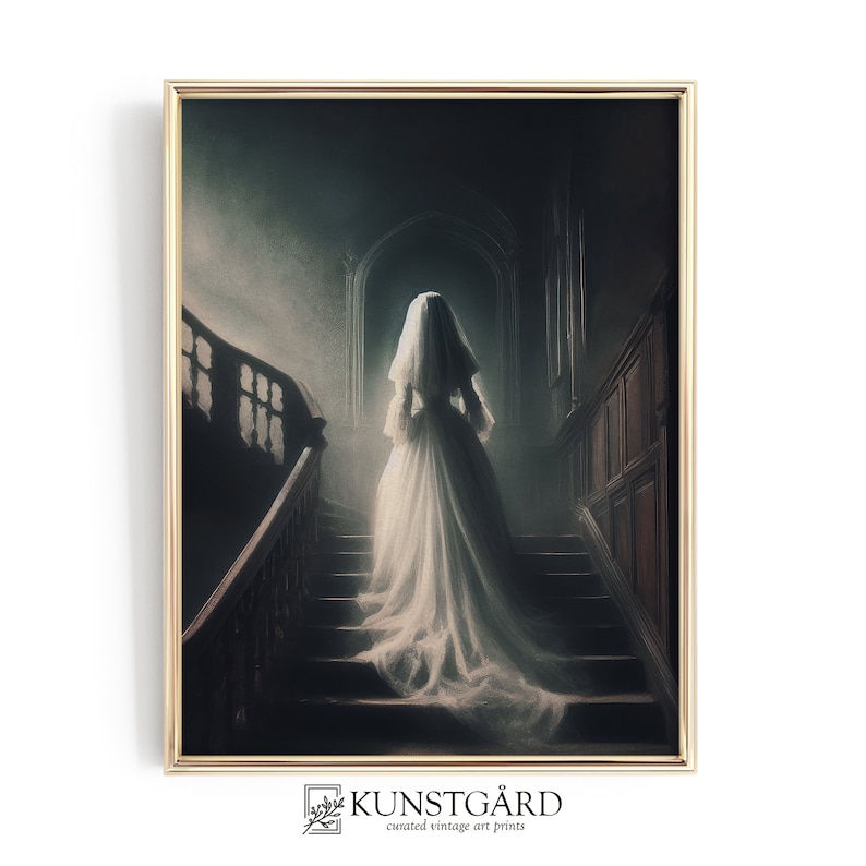 Dark Academia Victorian Ghost Woman, Halloween Ghost Bride Print ...