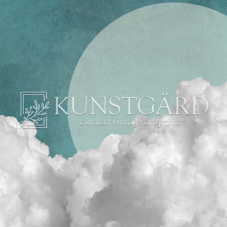 Teal Blue Cloud Painting, Square Cloud Wall Art, Boho Moon and Cloud ...