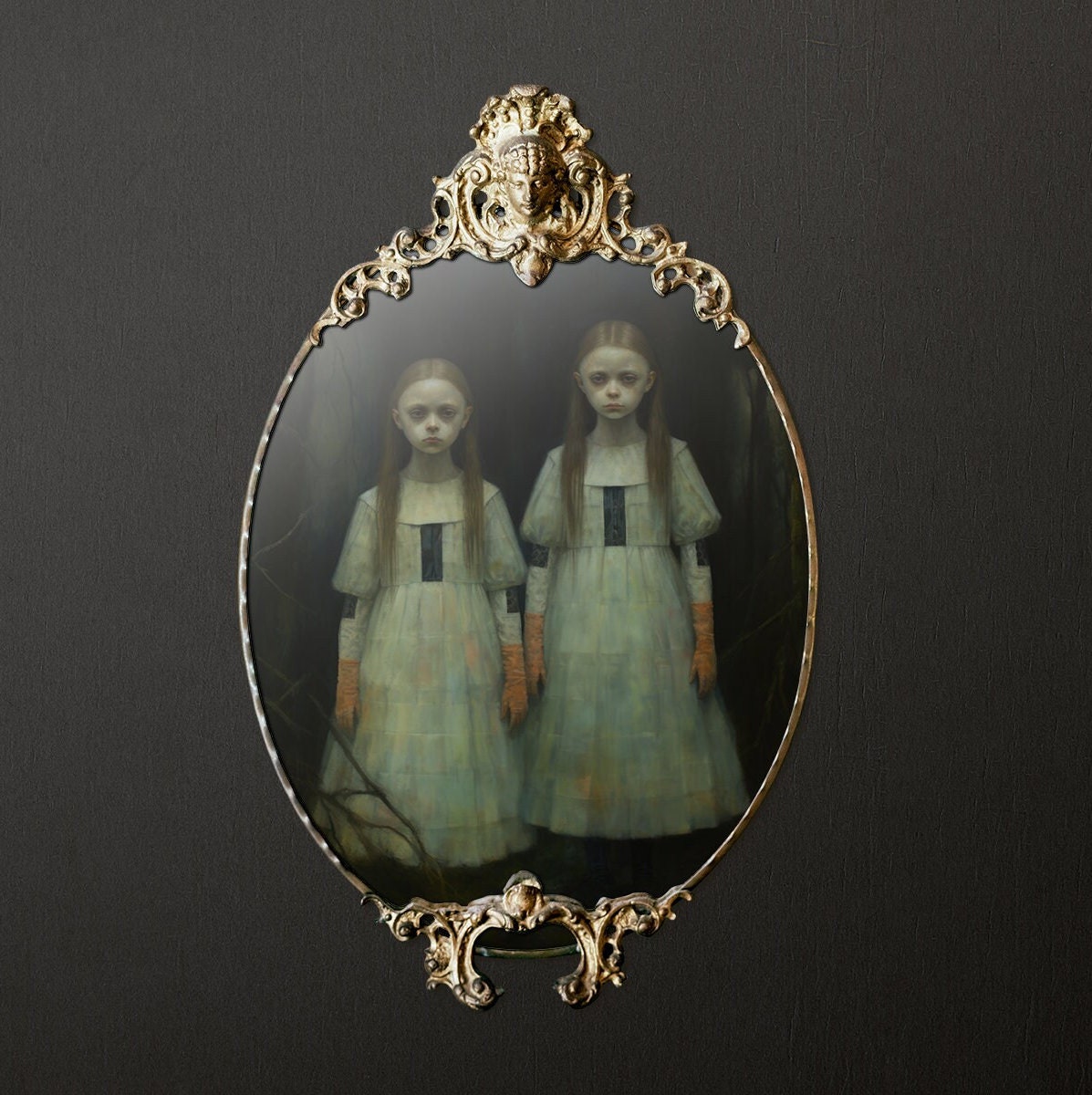 Creepy Ghost Twins Painting Halloween Art Print Haunted - Etsy