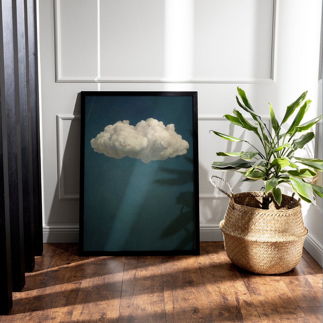 Dark Blue Cloud Art | Moody Vintage Cloud Painting | Moody Sky Print ...
