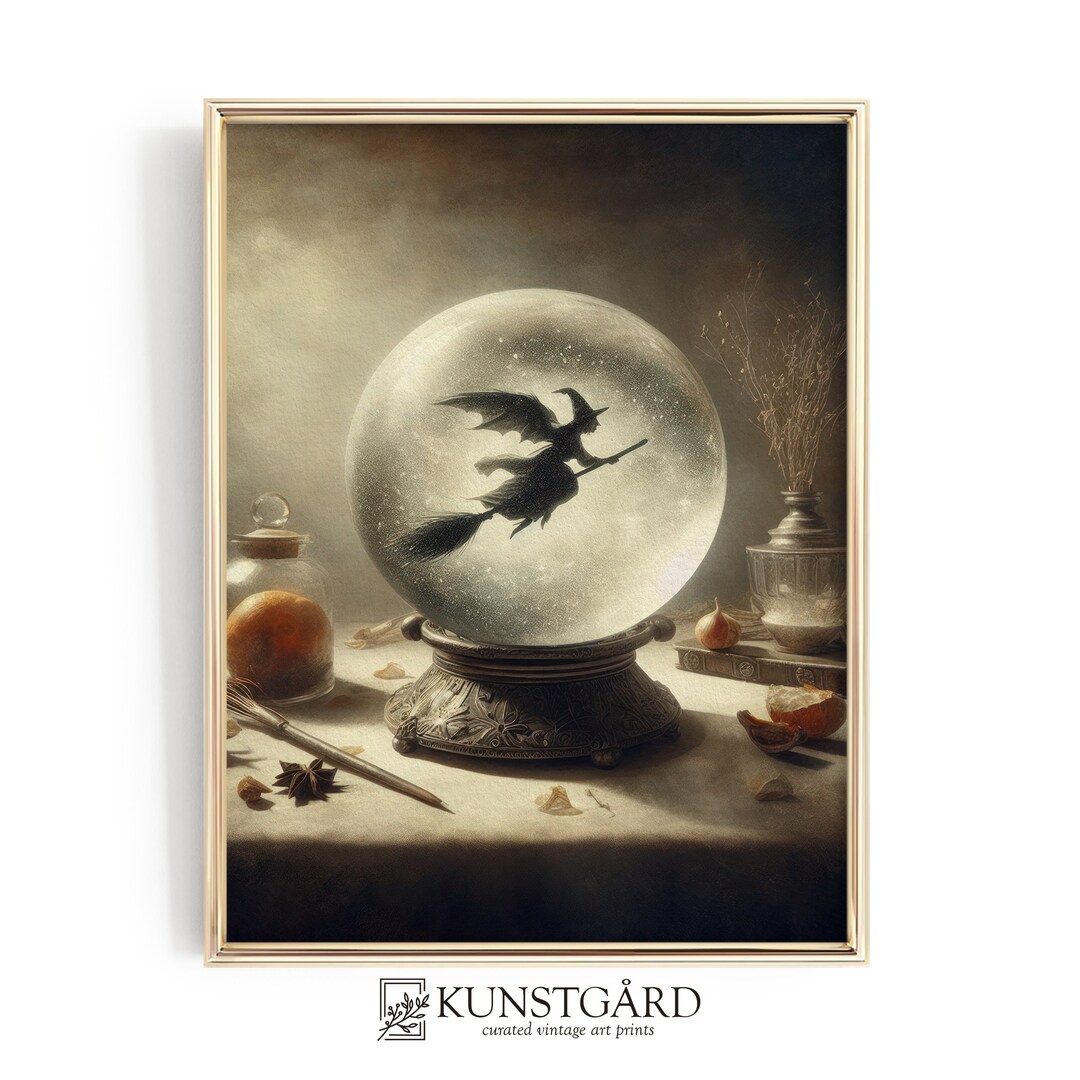PRINTABLE Halloween Wall Art, Witch in Magic Crystal Ball Print, Witchy ...