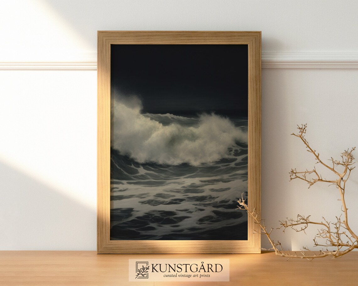 Dark Ocean Painting SET of 2 Prints | Rough Sea Poster | Moody ...