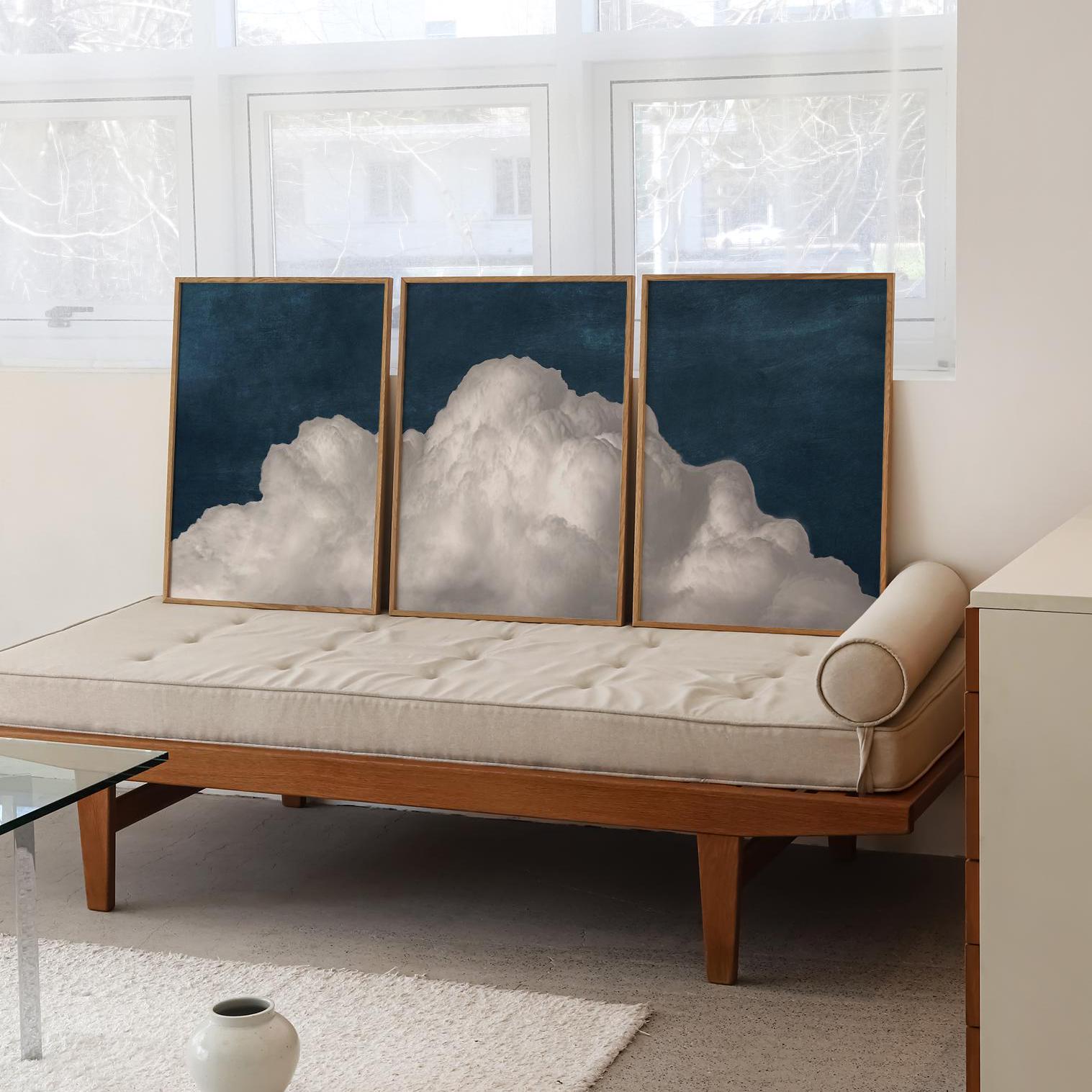 Dark Blue Cloud SET of 3 Prints, Navy Blue Cloud Poster Moody Cloud ...