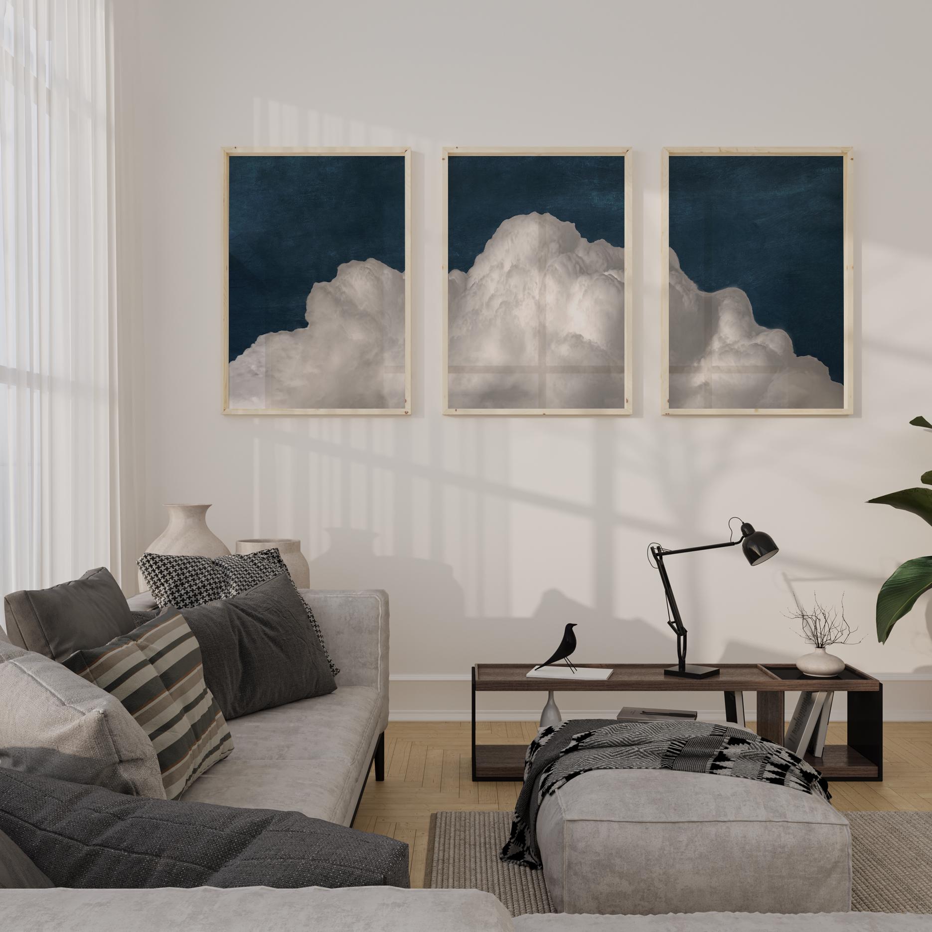 Dark Blue Cloud SET of 3 Prints, Navy Blue Cloud Poster Moody Cloud ...
