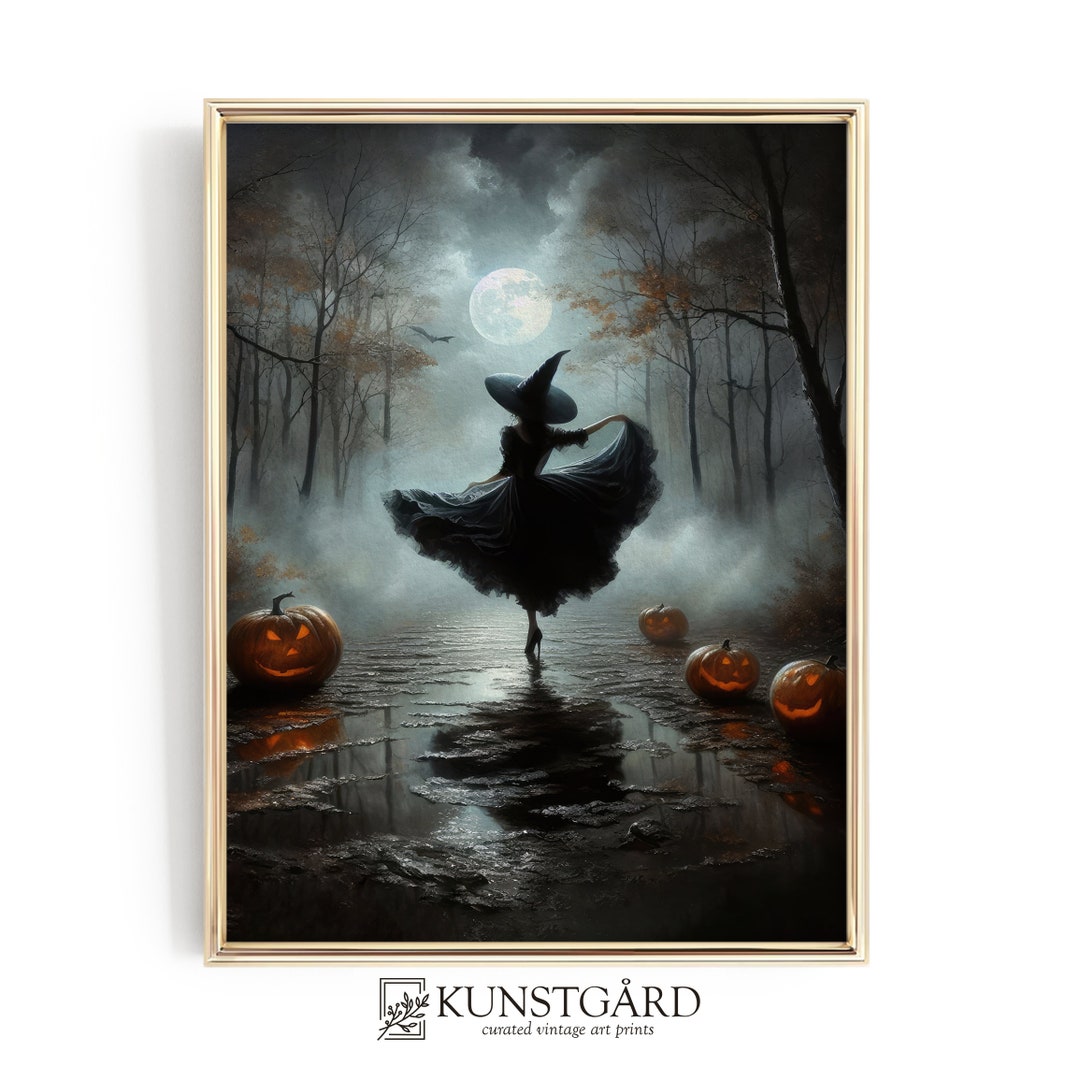 Vintage Halloween Witch Art, Moody Witchy Farmhouse Decor, Dark Witch ...