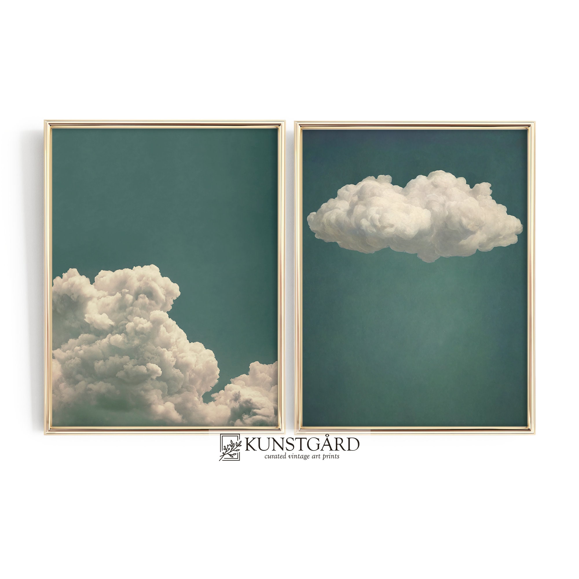 Green Cloud Painting SET of 2 Vintage Cloud Emerald Green - Etsy