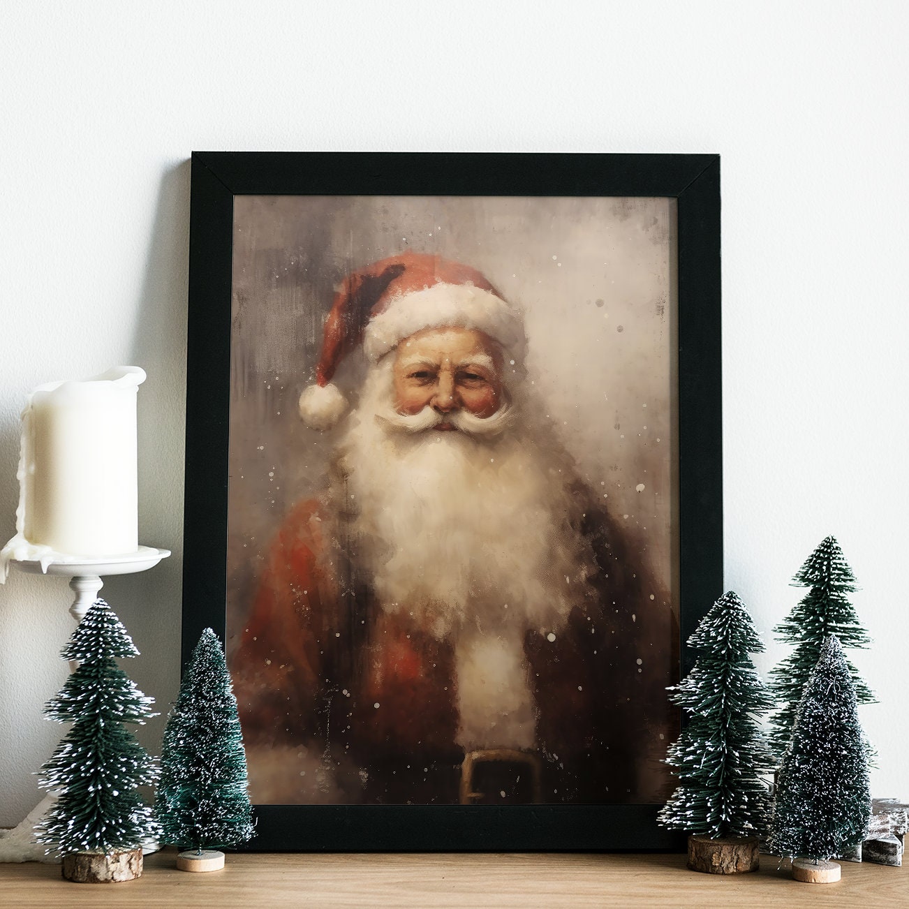 Vintage Santa Portrait, Christmas Wall Art, Rustic Winter Decor, X-mas ...