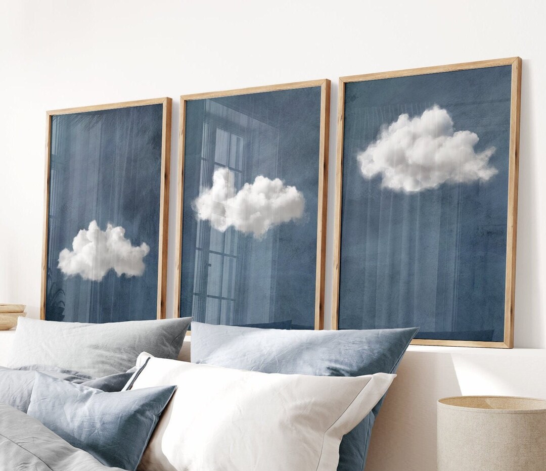 Dark Blue Cloud Print Set, Minimalist Wall Art (digital Download) - Etsy