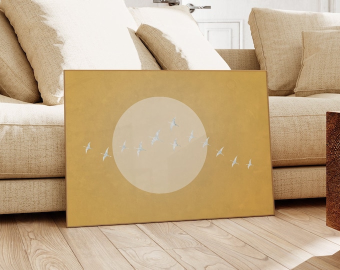 Horizontal Japanese Wall Art Poster, Flock of Birds Japanese Sun Art ...