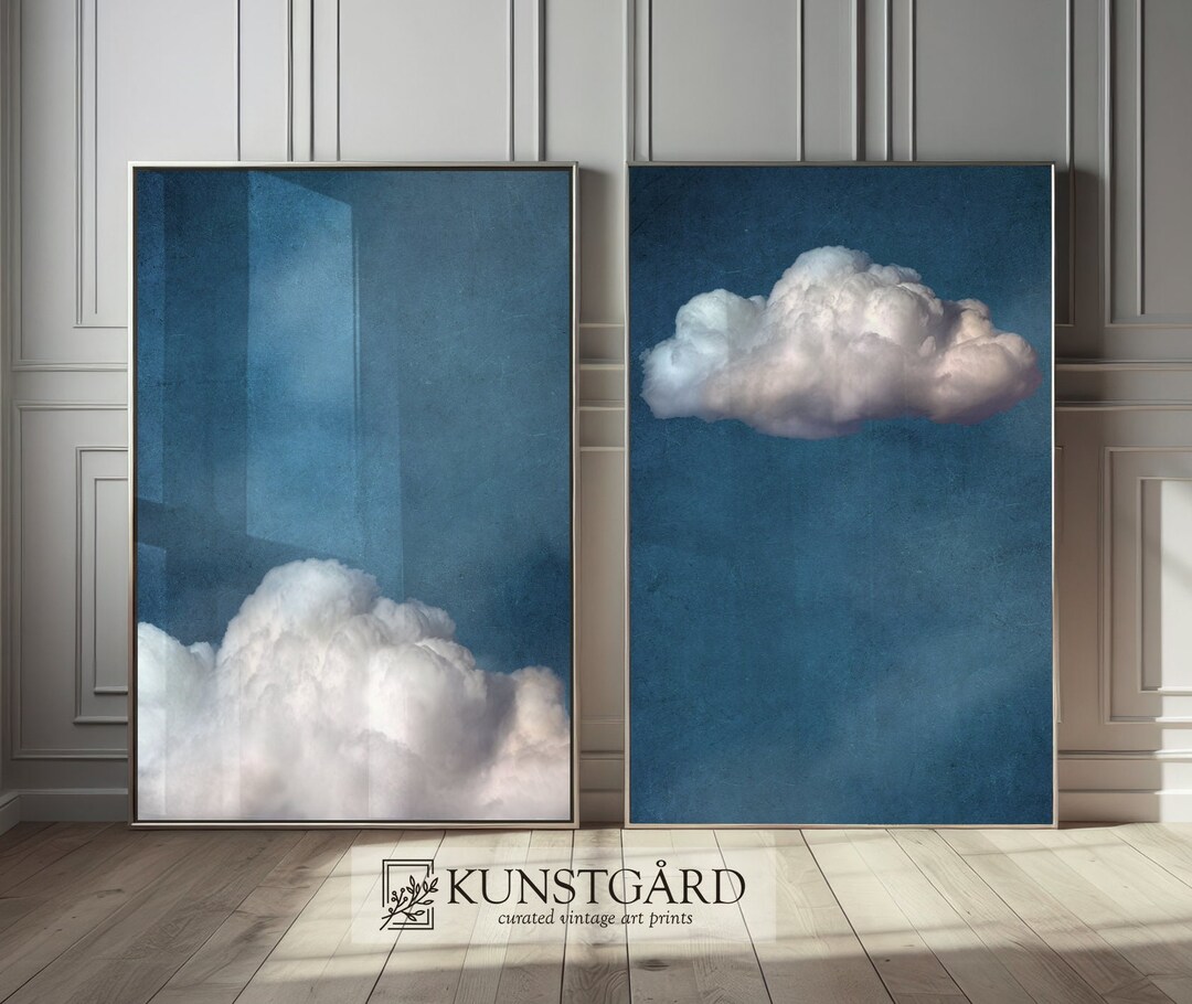 Blue Cloud Painting SET of 2, Blue Cloud Poster, Moody Cloud Print ...