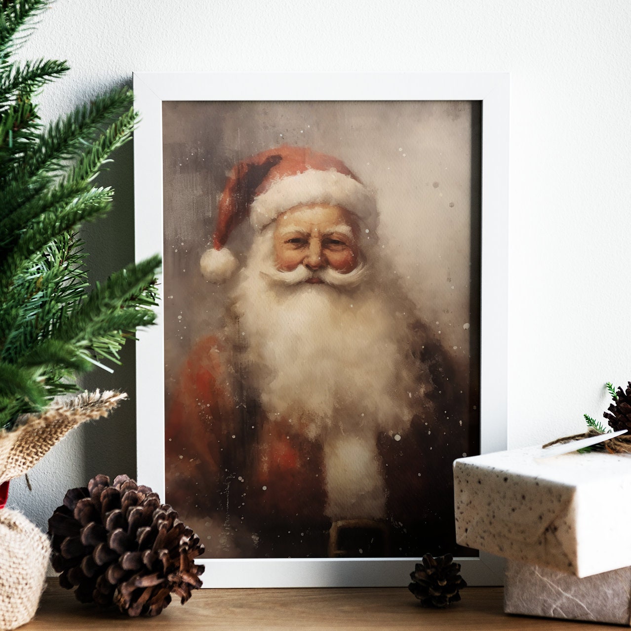 Vintage Santa Portrait, Christmas Wall Art, Rustic Winter Decor, X-mas ...
