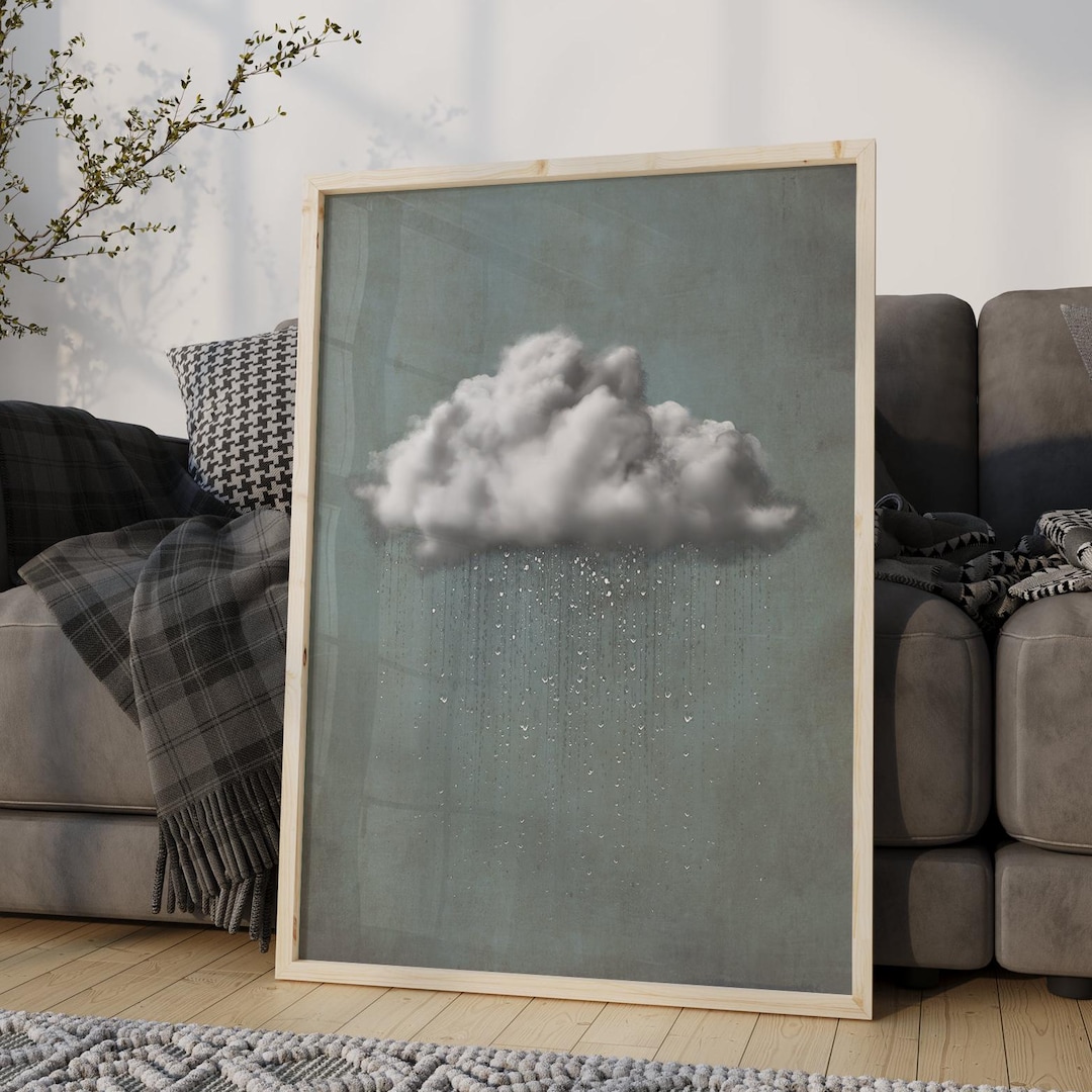 Sage Green Cloud Wall Art, Moody Cloud Art, Neutral Vintage Cloud Painting, Large Living Room ...