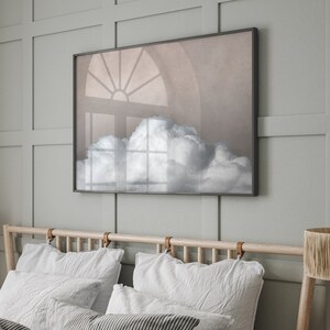 Beige Cloud Wall Art, Modern Living Room Decor, Moody Cloud Painting ...