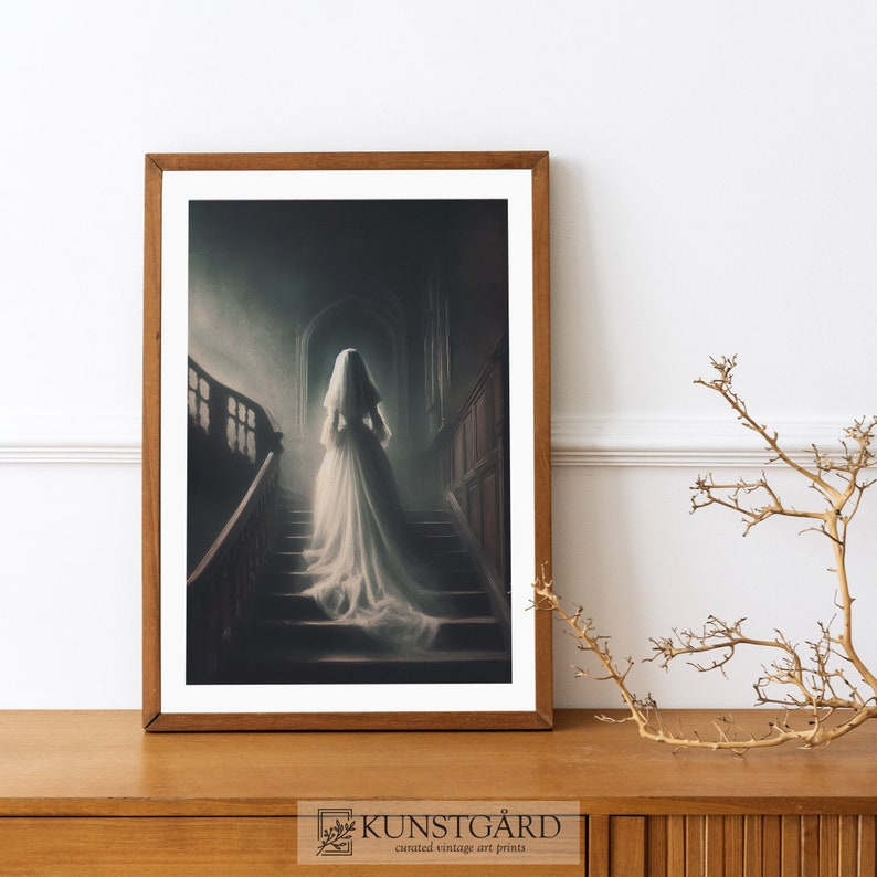 Dark Academia Victorian Ghost Woman, Halloween Ghost Bride Print ...