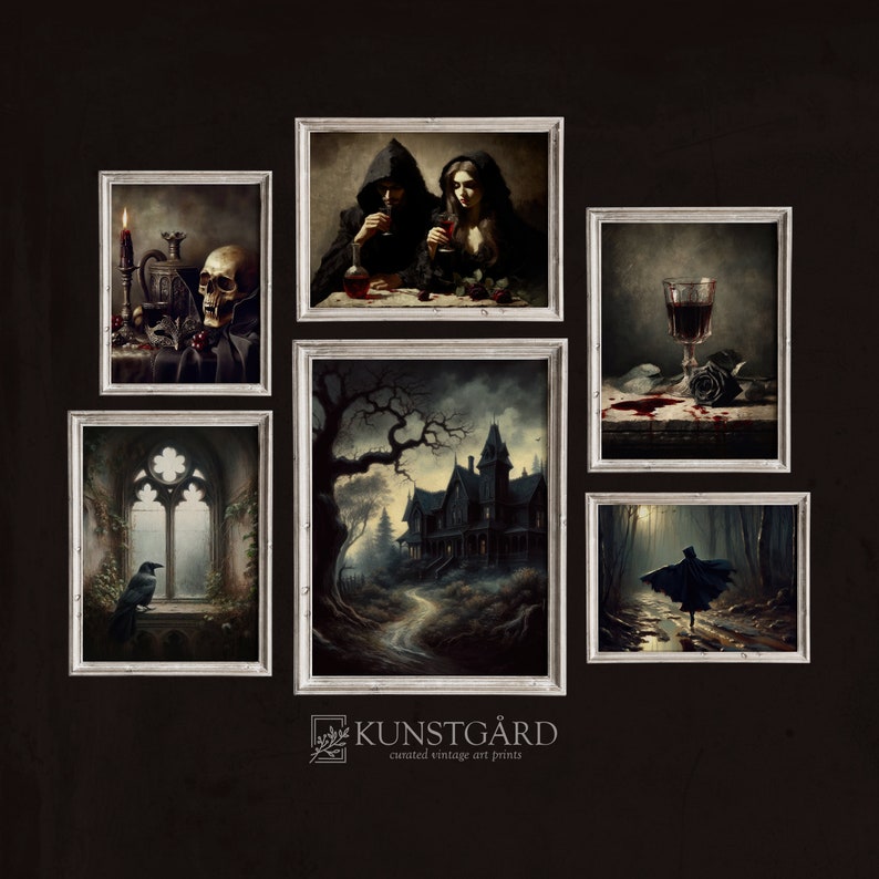 Gothic Vampire SET of 6 Prints, Dark Halloween Collection, Spooky ...