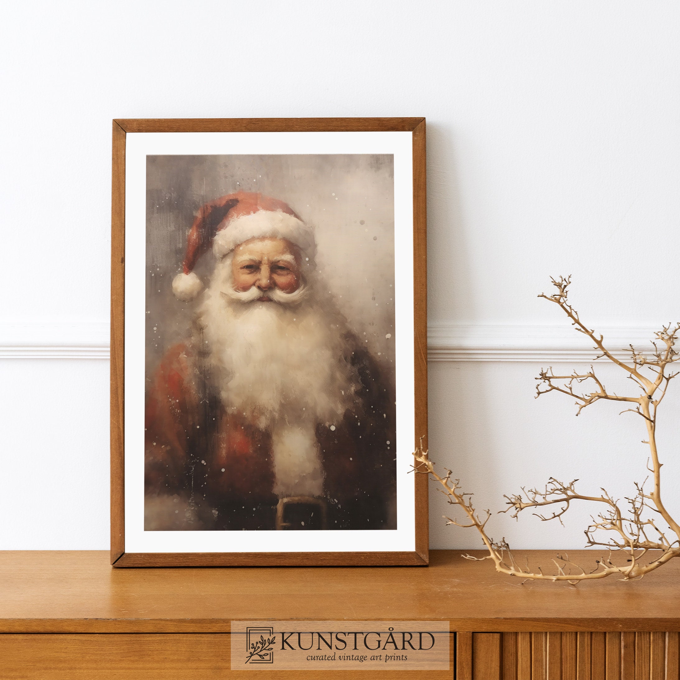 Vintage Santa Portrait, Christmas Wall Art, Rustic Winter Decor, X-mas ...