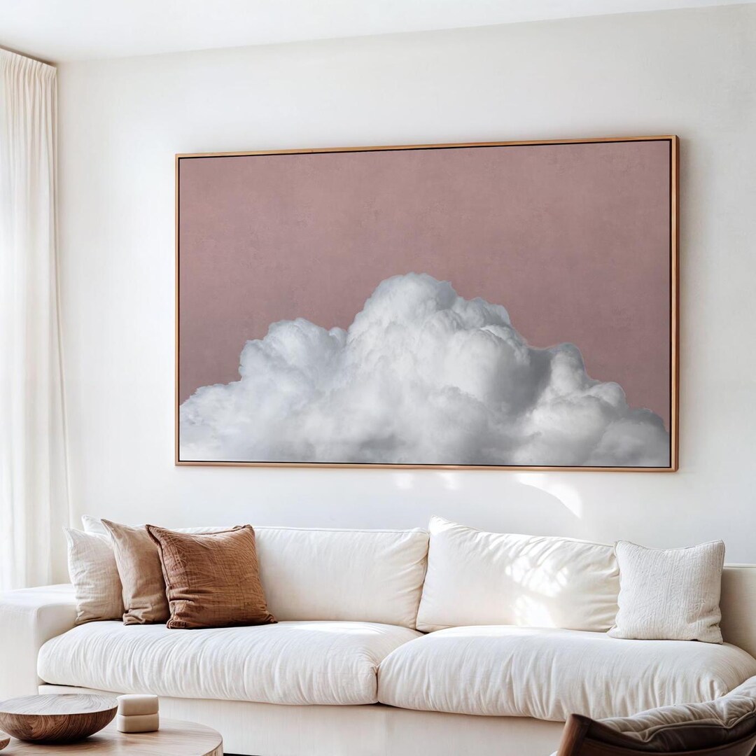 Blush Pink Cloud Wall Art, Modern Living Room Decor, Minimalist Cloud Art, Moody Cloud, Large ...