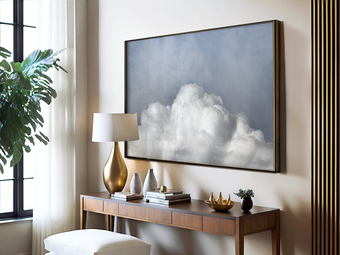 Muted Lavender Blue Cloud Wall Art, Modern Bedroom Decor, Gray Blue ...