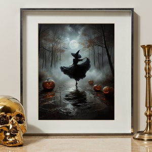 Vintage Halloween Witch Art, Moody Witchy Farmhouse Decor, Dark Witch Painting, Rustic Wiccan ...