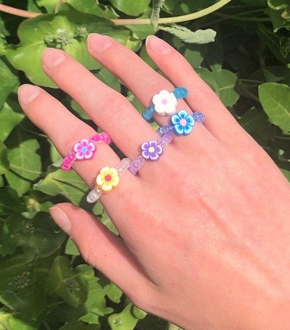 Flower Beaded Ring Customizable Colours - Etsy