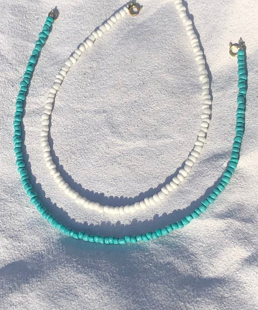 Beaded Vsco Necklace Turquoise and White Seed Beads Choker Beach ...