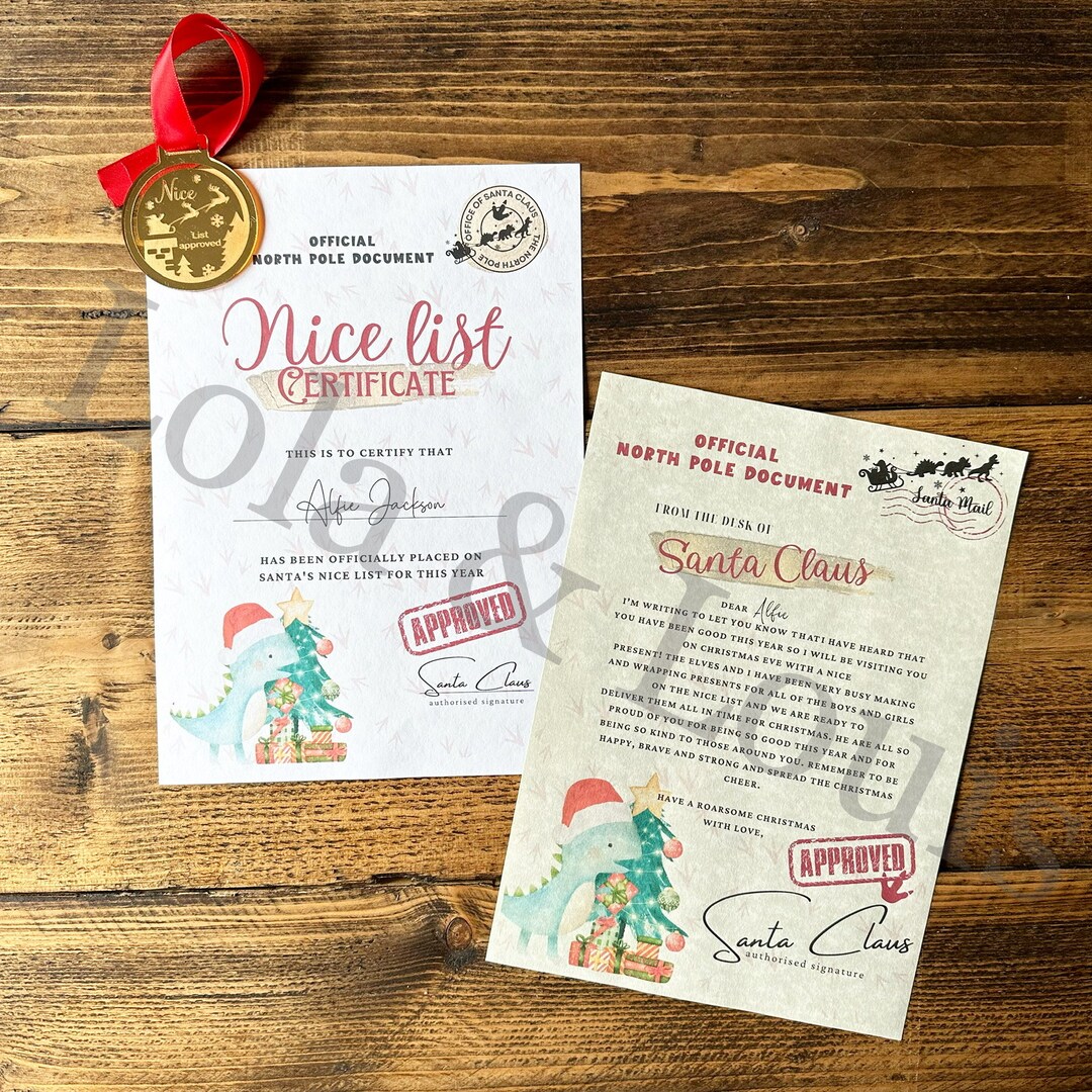 Christmas Nice List Certificate Letter & Medal First - Etsy