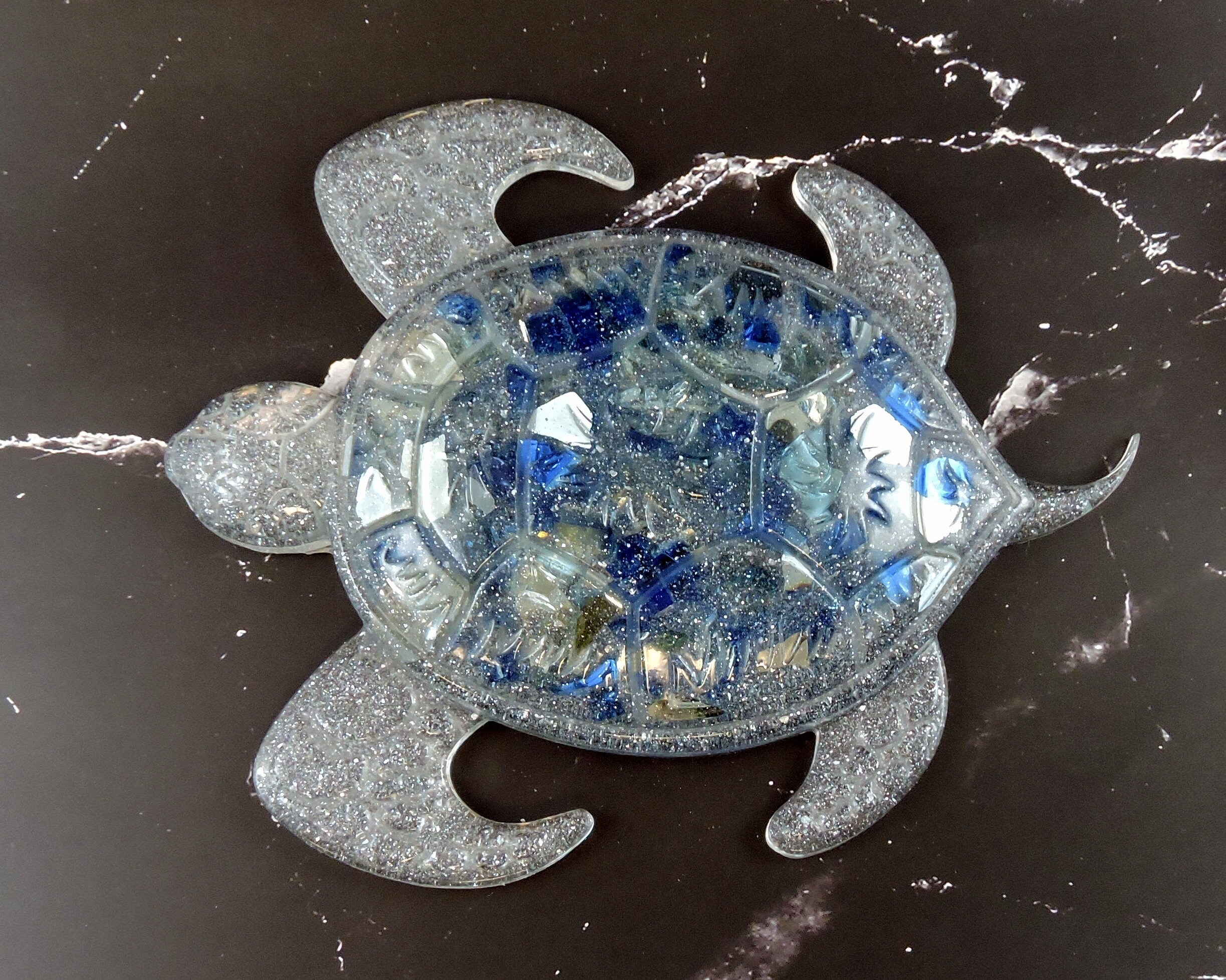 Large Blue and Crystal Resin Sea Turtle, Beach Decor, Ocean Art ...