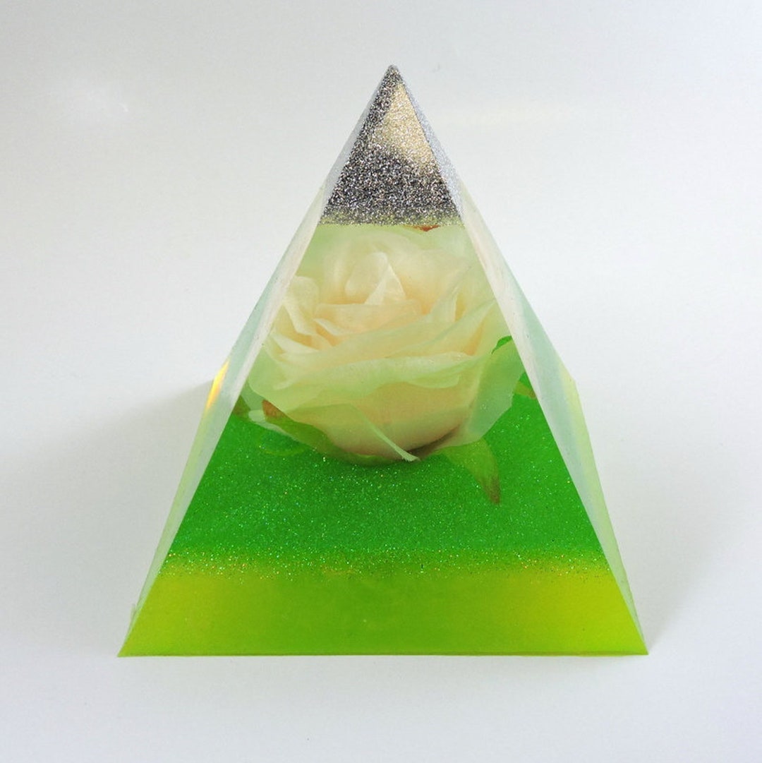 Large Rose Pyramid Green Resin With Faux White Rose, Nightlight ...