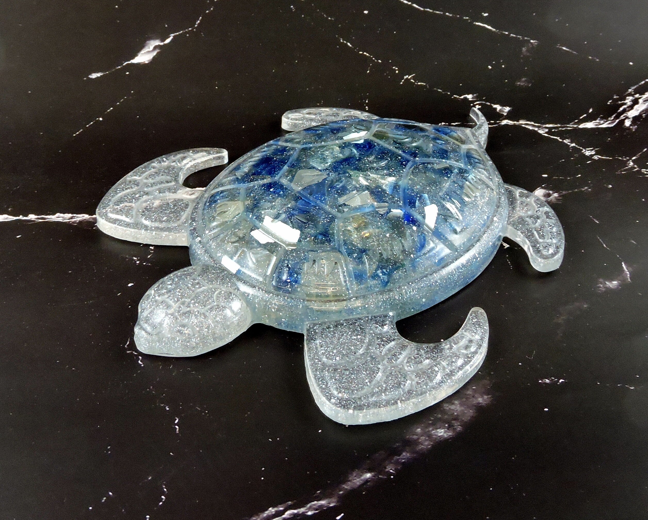 Large Blue and Crystal Resin Sea Turtle, Beach Decor, Ocean Art ...