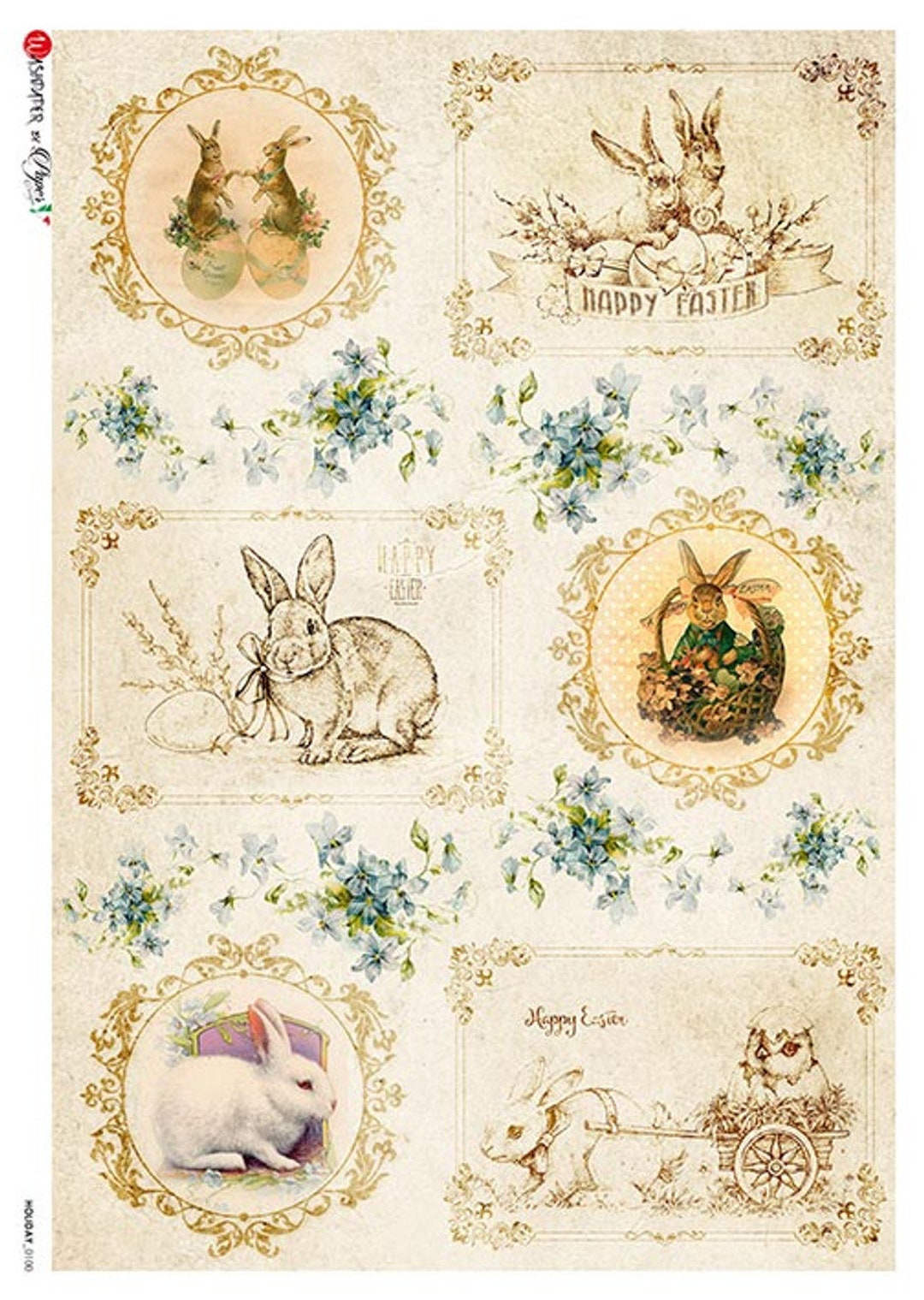 Easter Bunnies Rice Paper Decoupage Holiday 0100 Paper Designs Italy A4 ...