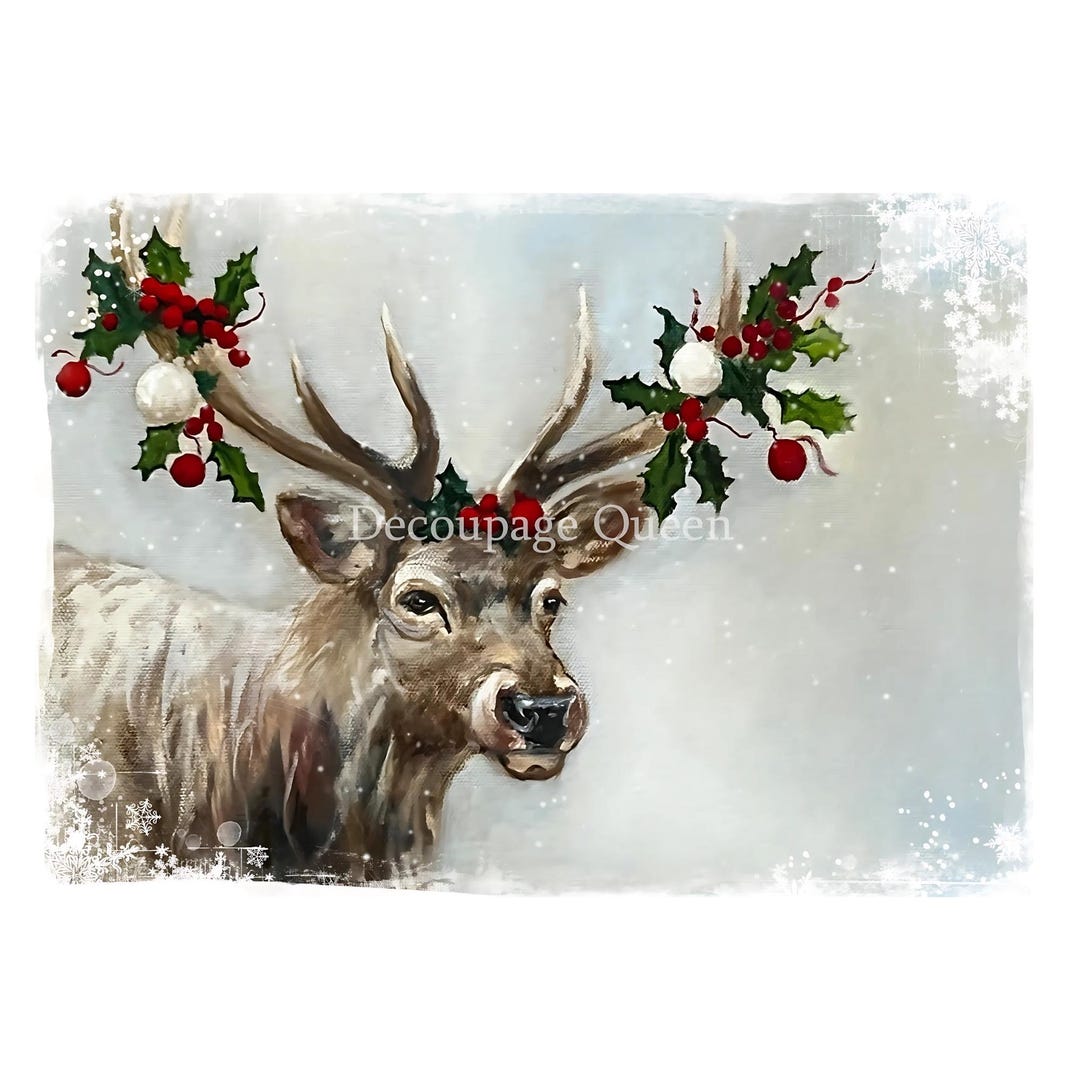 Snowy Elk | Rice Paper Decoupage | Decoupage Queen | New | A4 & A3 - Etsy