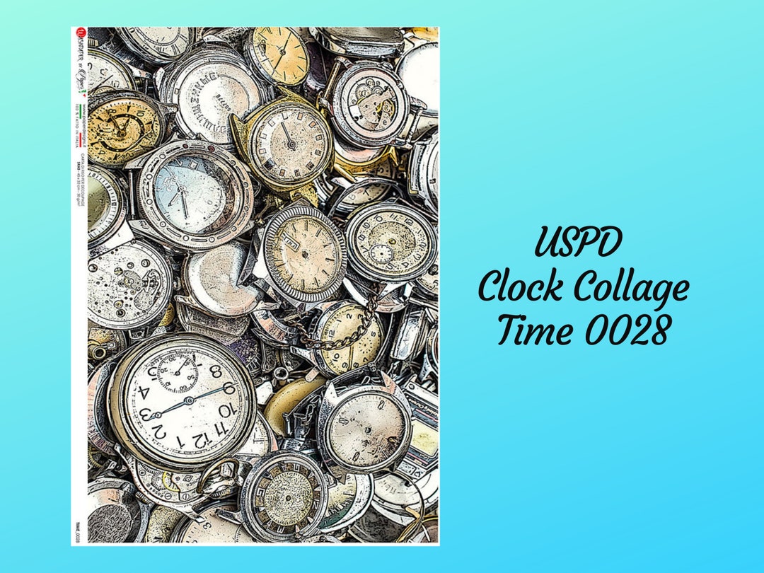 Clock Collage Time 0028 | Rice Paper Decoupage | Paper Designs | A4 - Etsy