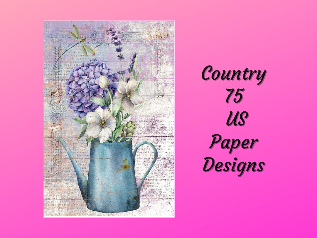 Purple Flowers in Vase | Rice Paper Decoupage | Paper Designs Country ...