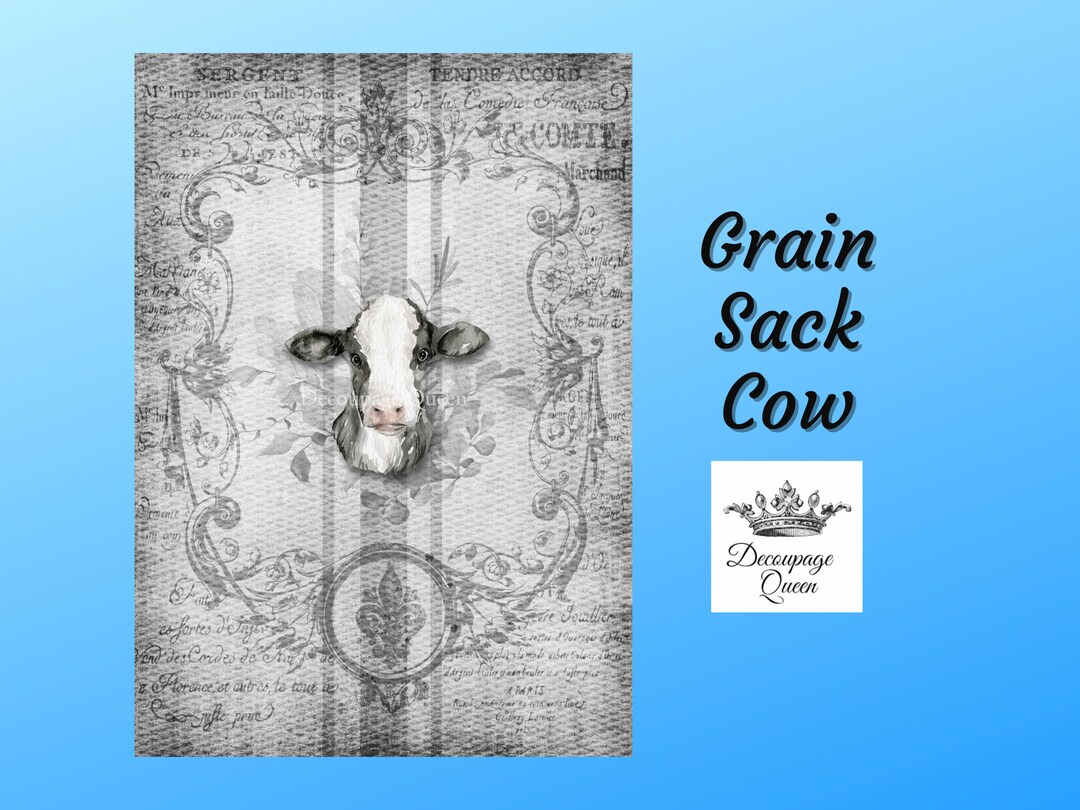 Spring Grain Sack Cow | Rice Paper Decoupage | Decoupage Queen | 2 ...