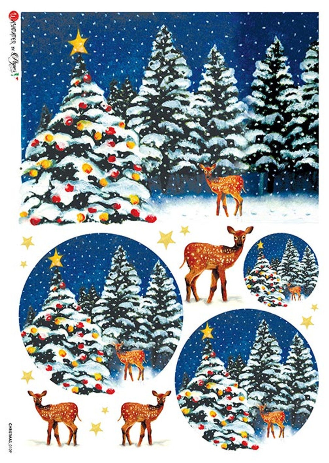 Deer in Snow | Rice Paper Decoupage | US Paper Designs | Christmas 0109 ...