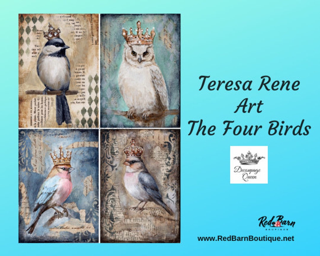 NEW Teresa Rene Art the Four Birds Rice Paper Decoupage Decoupage Queen ...