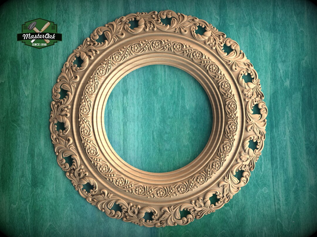 Elegant Circular Wood Mirror Frame With Detailed Foliate Carvings ...