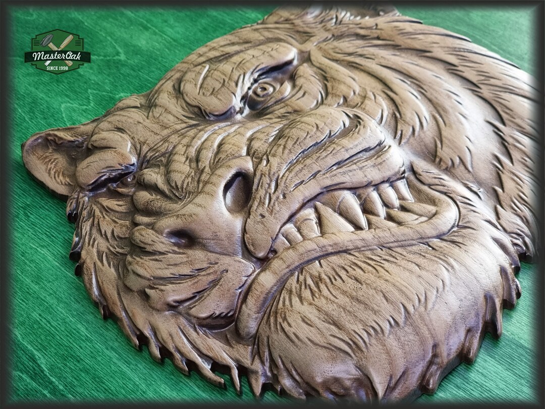 Tiger Head Carved Wall Art, Carved Tiger, Tiger of Wood, Wood Carving ...