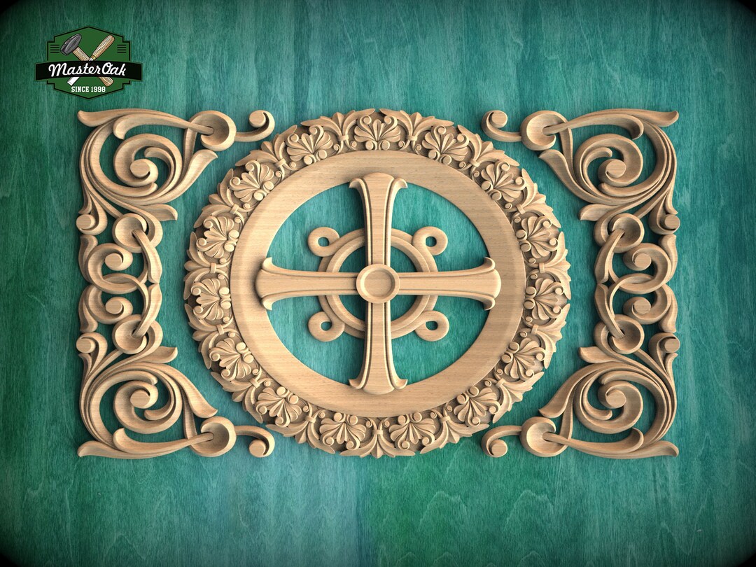 Elegant Cross Motif Wood Onlay With Scrollwork - Ideal for Religious ...