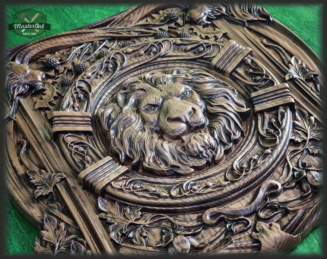 Wooden Lion Head Panel Carved Wood Carvings Wood Wall Hanging Plaque - Etsy