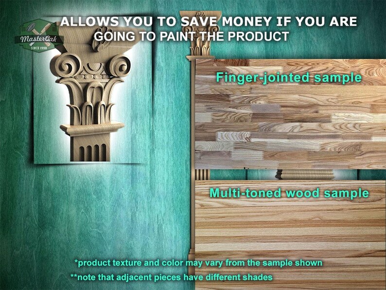 Wood Carved Regal Ionic Column Pilaster, Classical Wood Ionic Pilaster ...