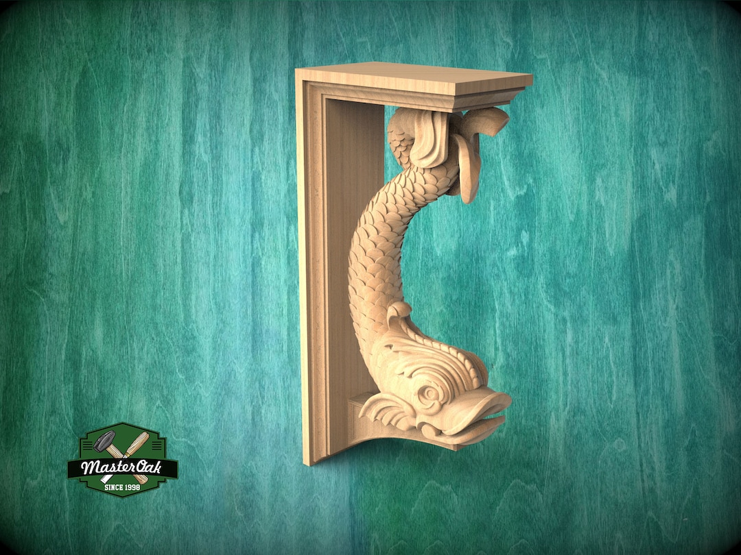 Victorian Carved Wooden Corbel With Intricate Fish Motif - Elegant ...