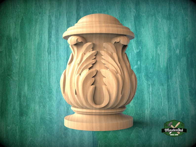 Decorative Wooden Newel Cap With Acanthus Leaves From Solid - Etsy