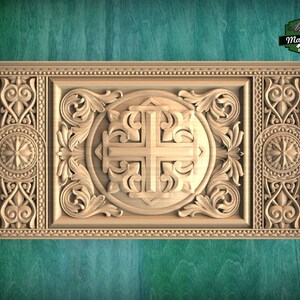 Sacred Cross Carved Wooden Church Panel, Ecclesiastical Motif Artisan ...