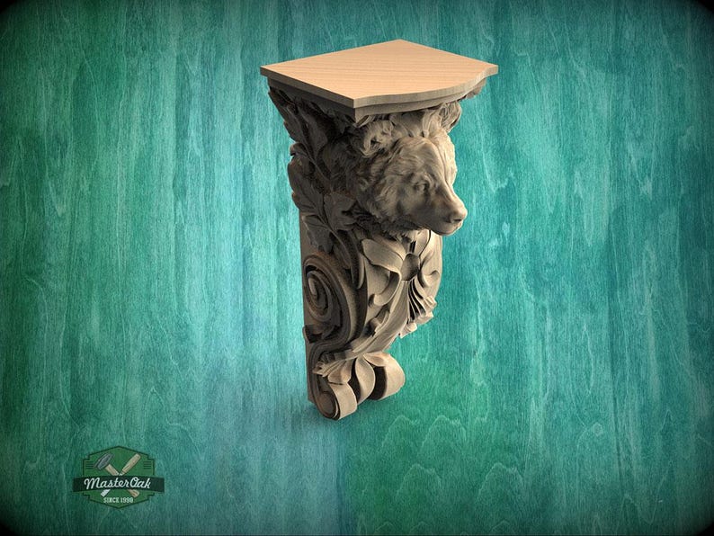 Large Carved Wood Corbel With Bear Head 1pc, Unpainted – Decorative ...
