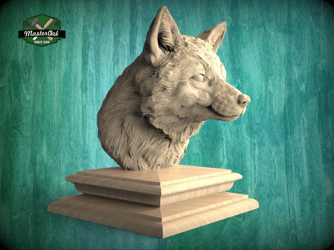 Fox Bust Made of Wood, Fox Wooden Finial for Staircase Newel Post, Fox ...