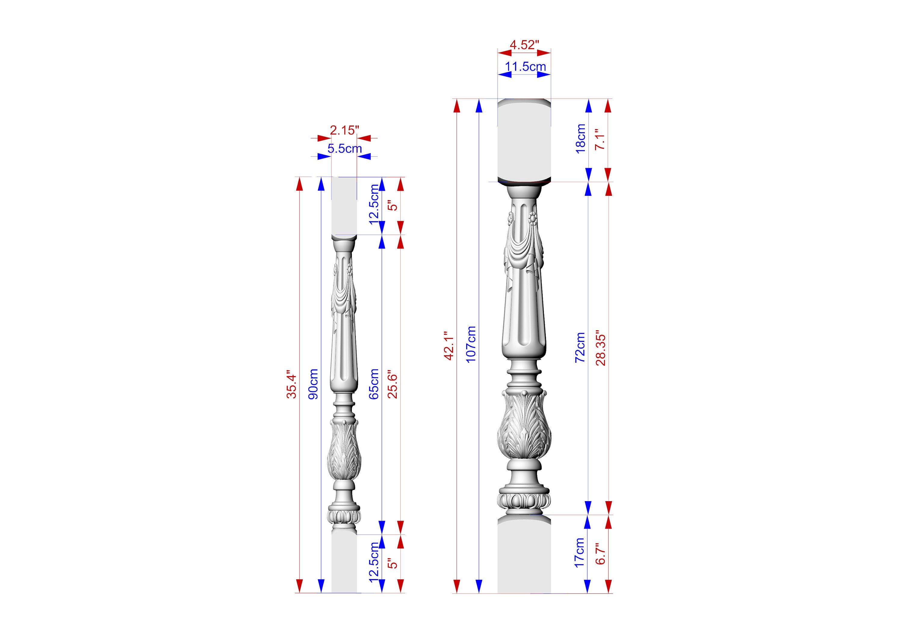 Carved Baluster in Classic Style, 1 Piece, Carved Banister of Wood ...