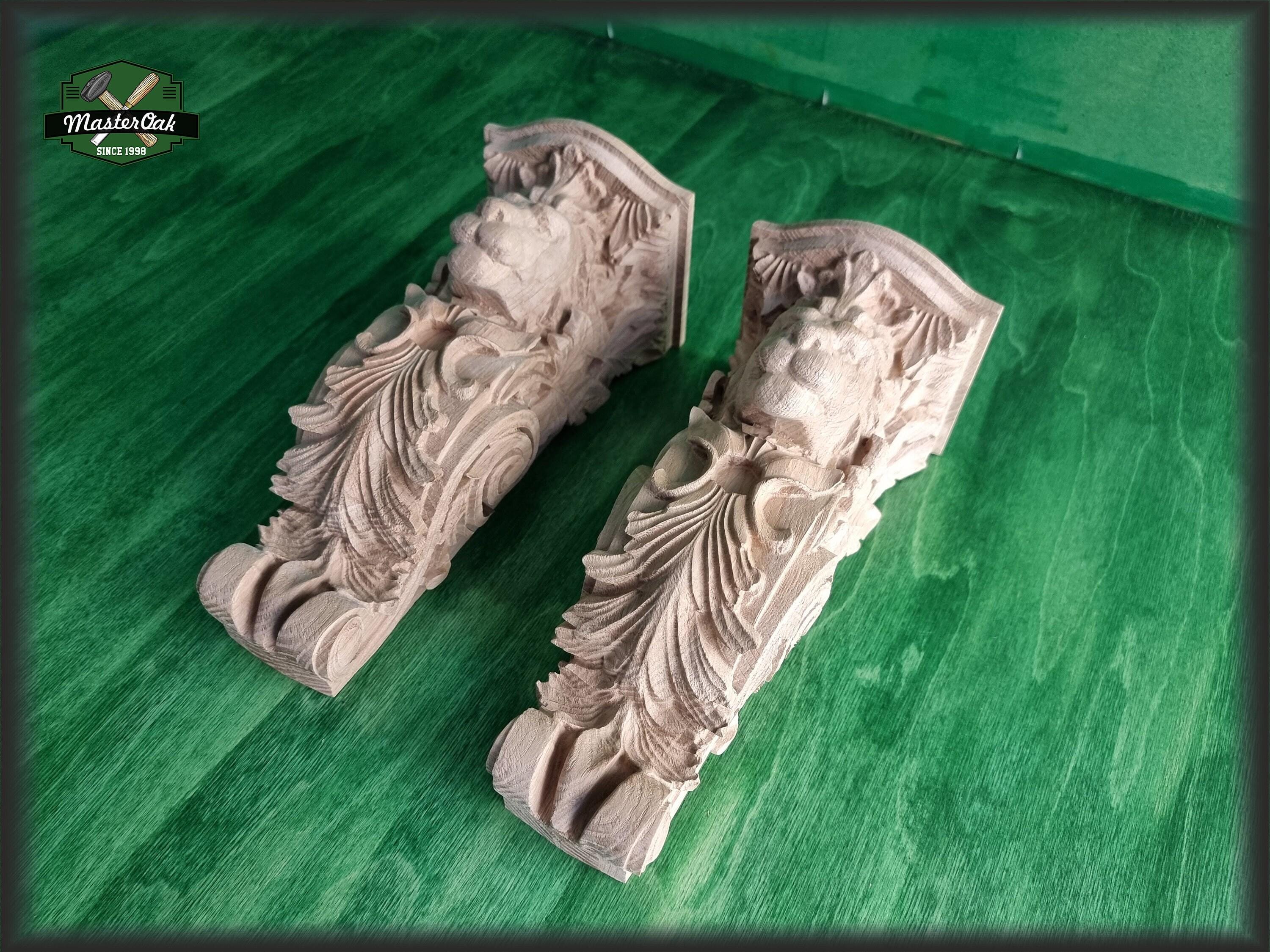 Pair of Corbels Lion, Unpainted, Decorative Carved Wooden Corbel, Home ...