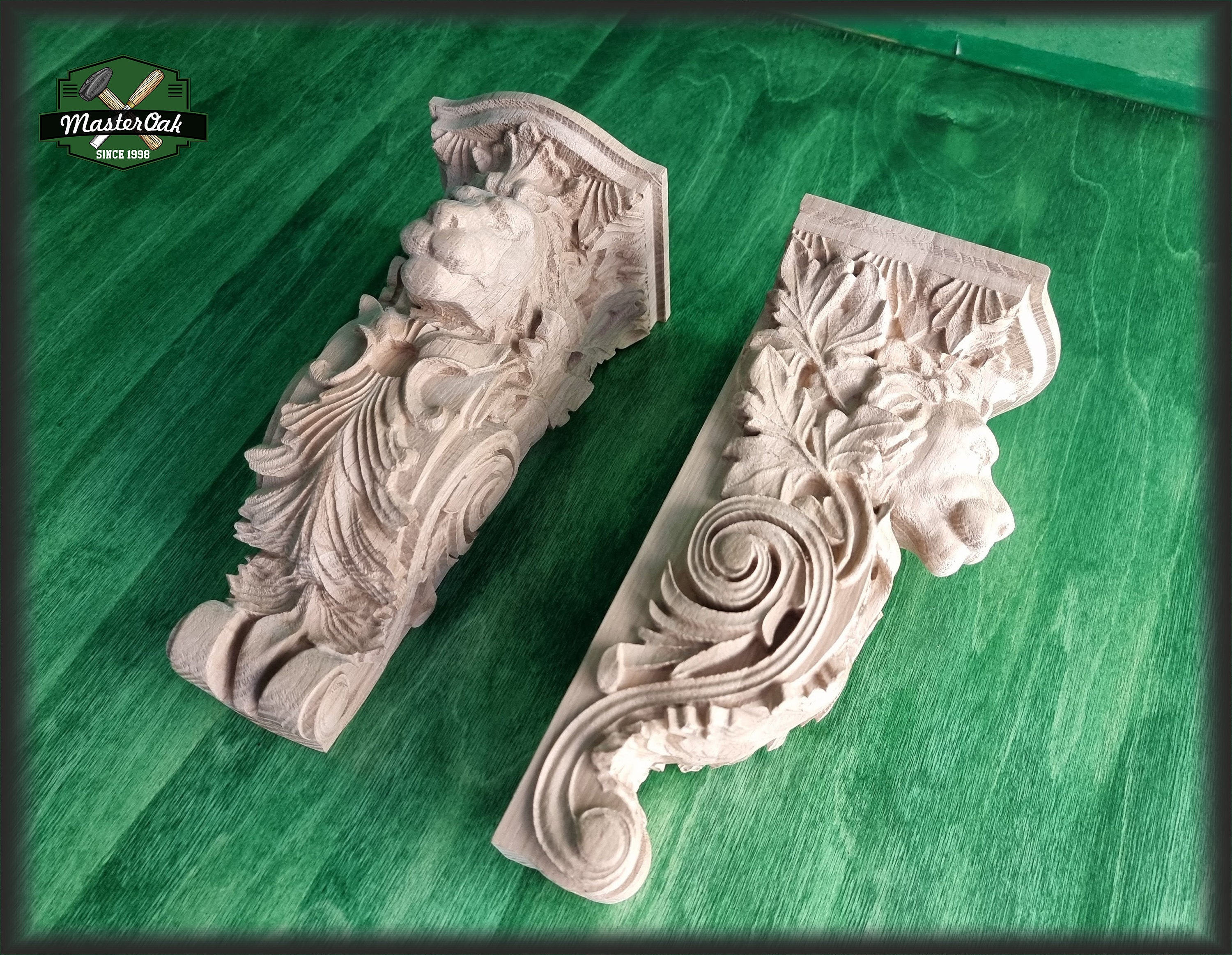 Pair of Corbels Lion Unpainted Decorative Carved Wooden - Etsy Canada